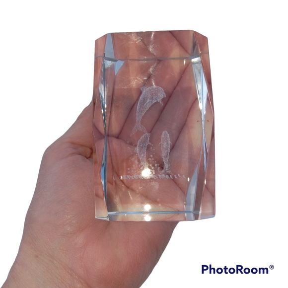 Source Unknown | Art | 3d Etched Dolphin Clear Glass 3 Paperweight ...